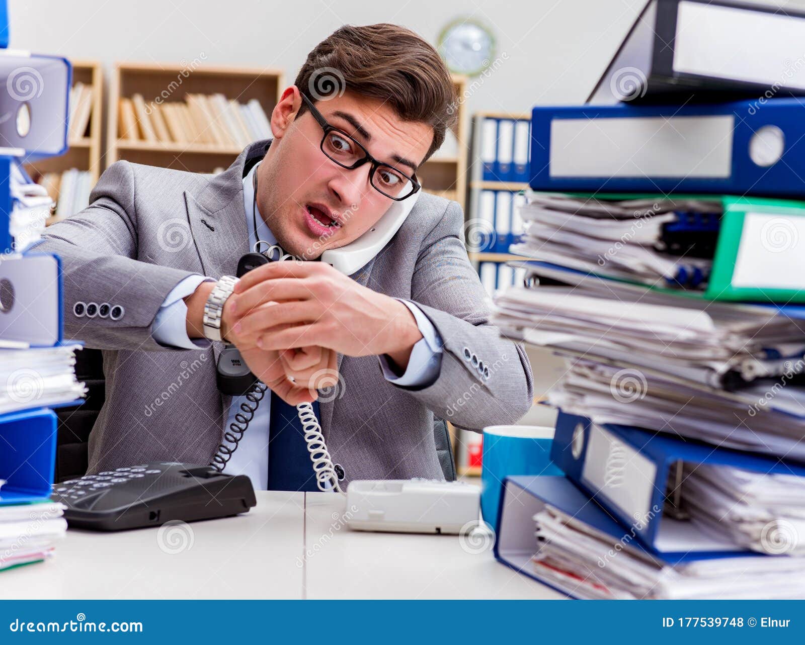 Busy Businessman Under Stress Due To Excessive Work Stock Photo - Image ...