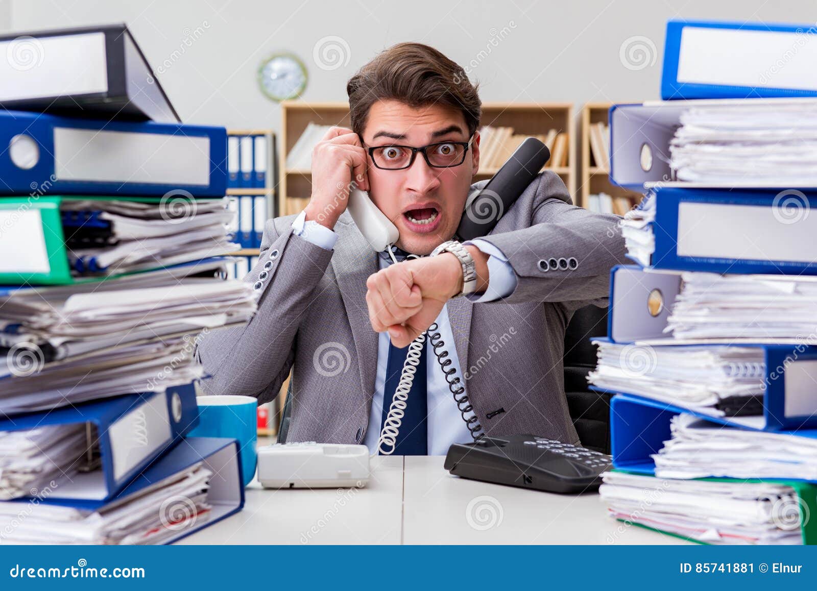 The Busy Businessman Under Stress Due To Excessive Work Stock Image ...
