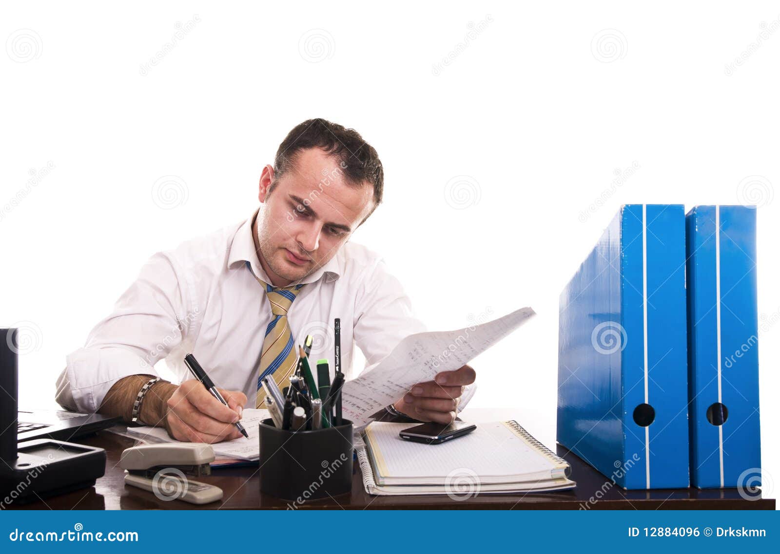 Busy businessman working stock photo. Image of folder - 12884096