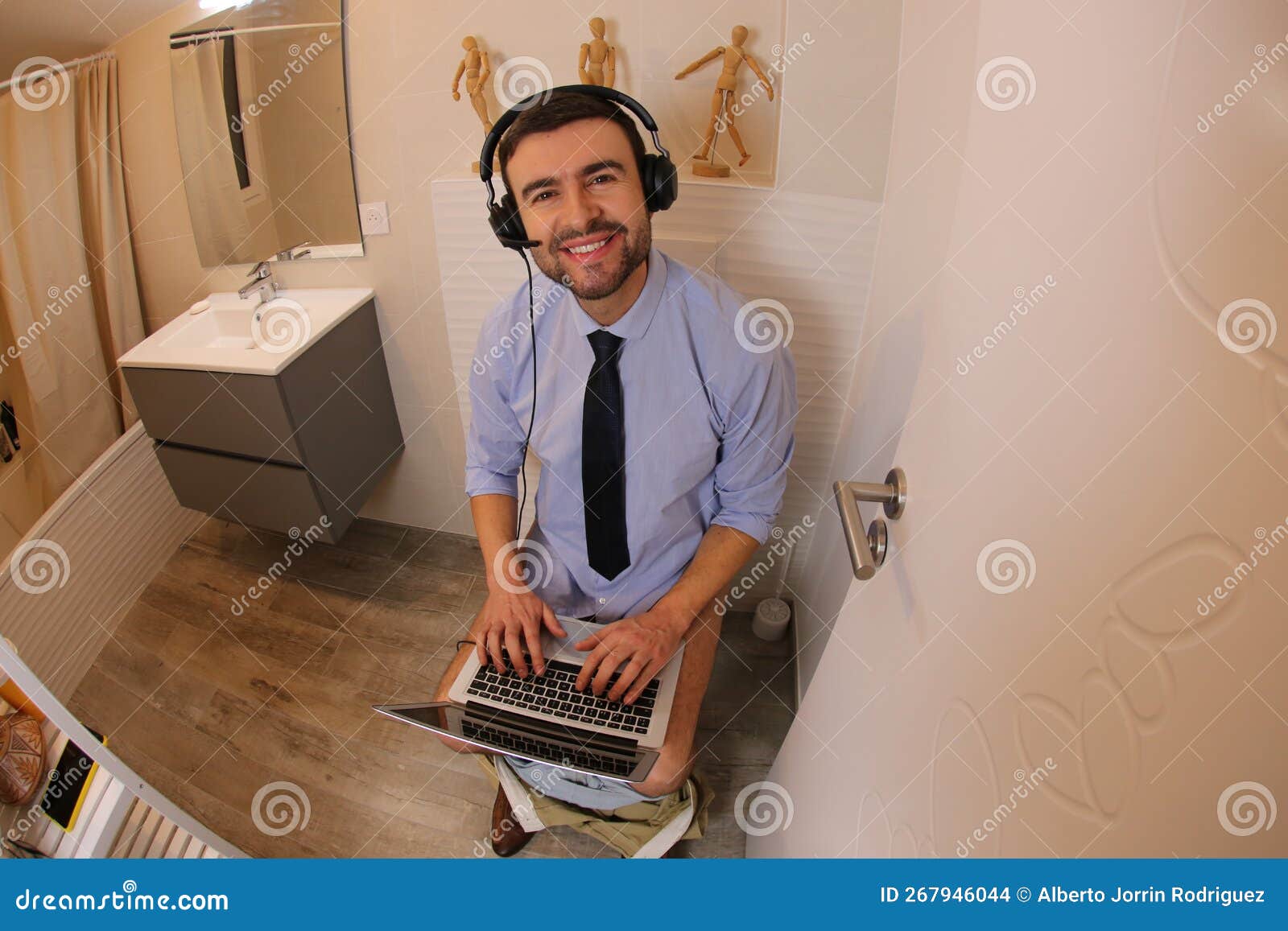 Busy Businessman Working from the Toilet Stock Photo - Image of ...