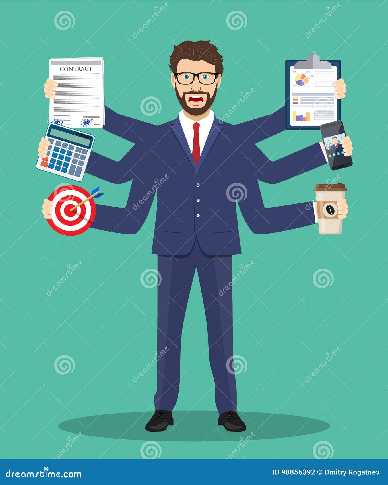 Busy Businessmen Character. Multitasking Hard Work Stock Vector ...