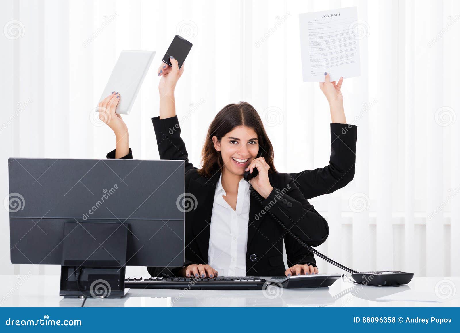 Busy Businesswoman Multitasking Stock Photo - Image of boss, employee ...