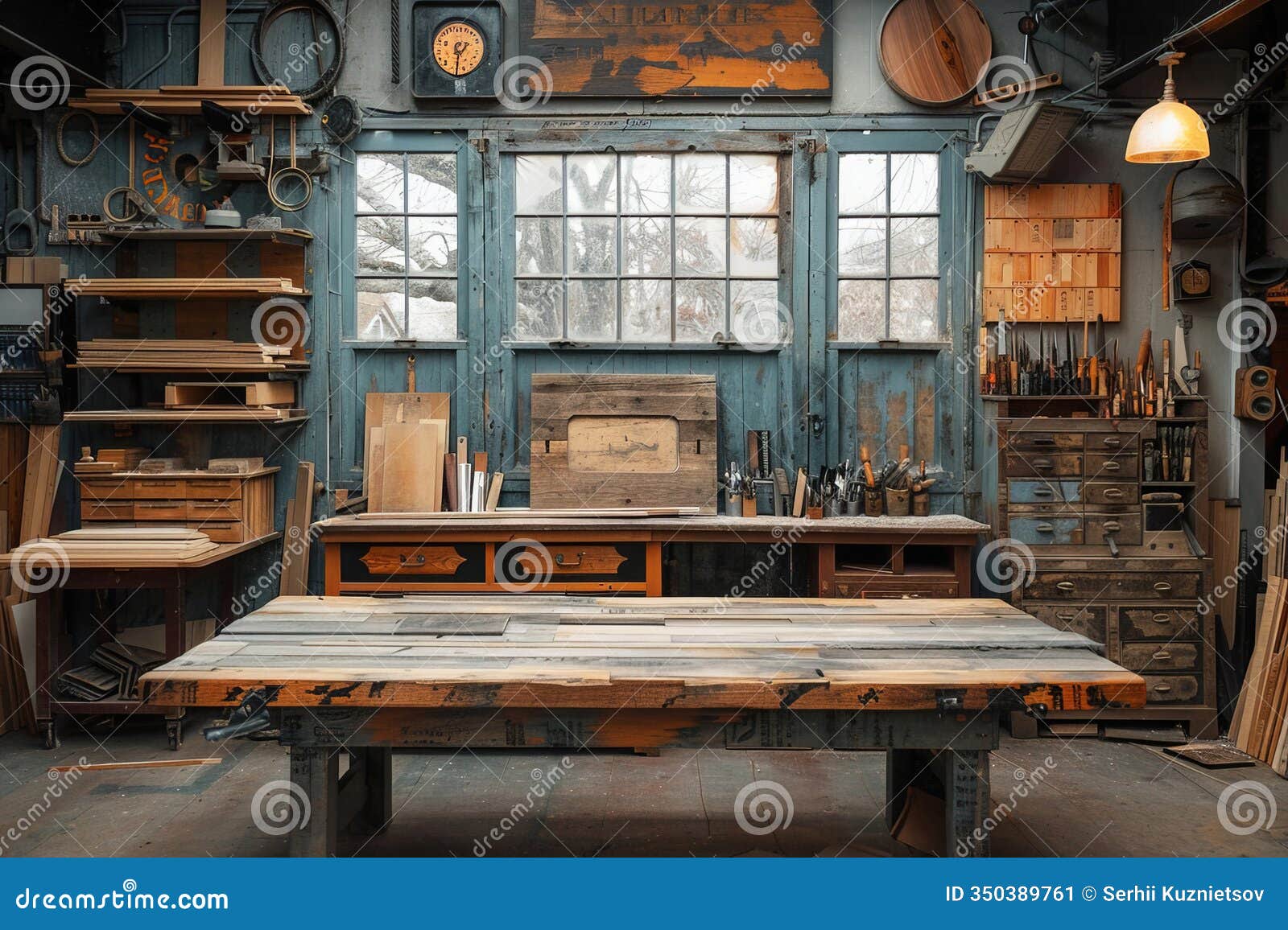 A Busy Carpentry Shop Filled with Tools Wood and Workstations during ...