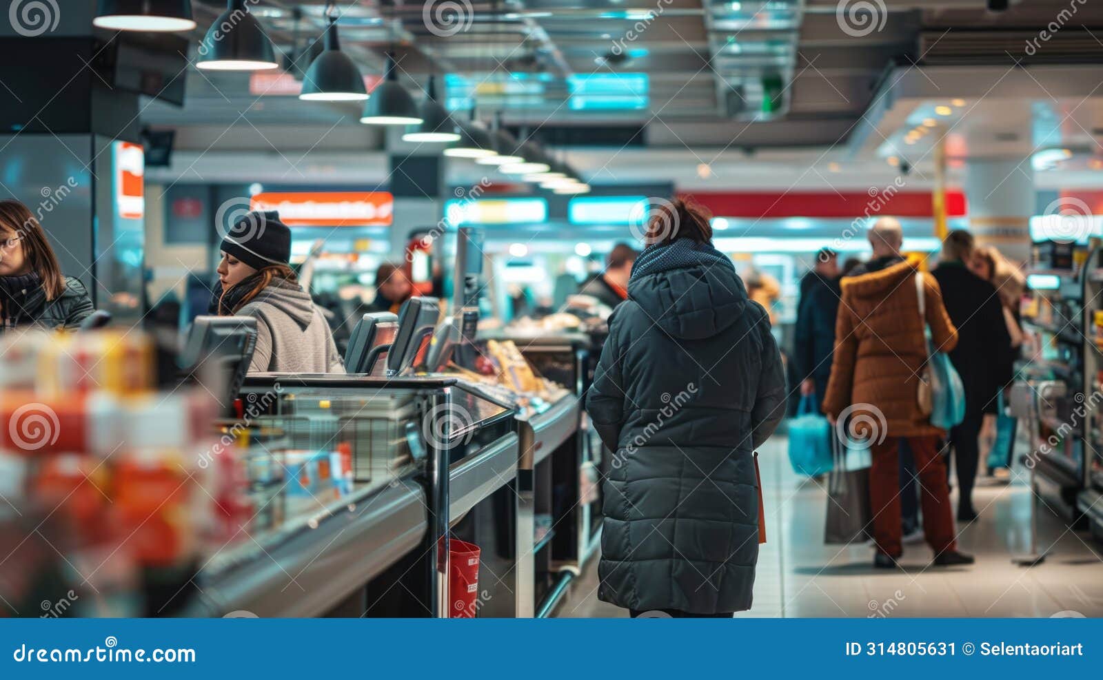 Busy Checkout Area stock illustration. Illustration of payment - 314805631