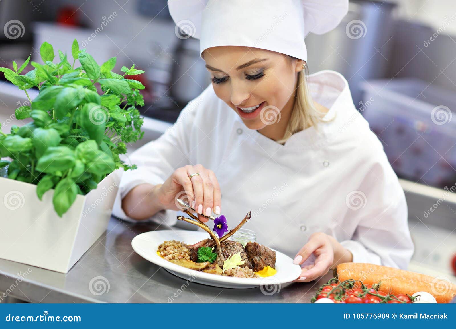 Busy Chef at Work in the Restaurant Kitchen Stock Image - Image of leaf ...