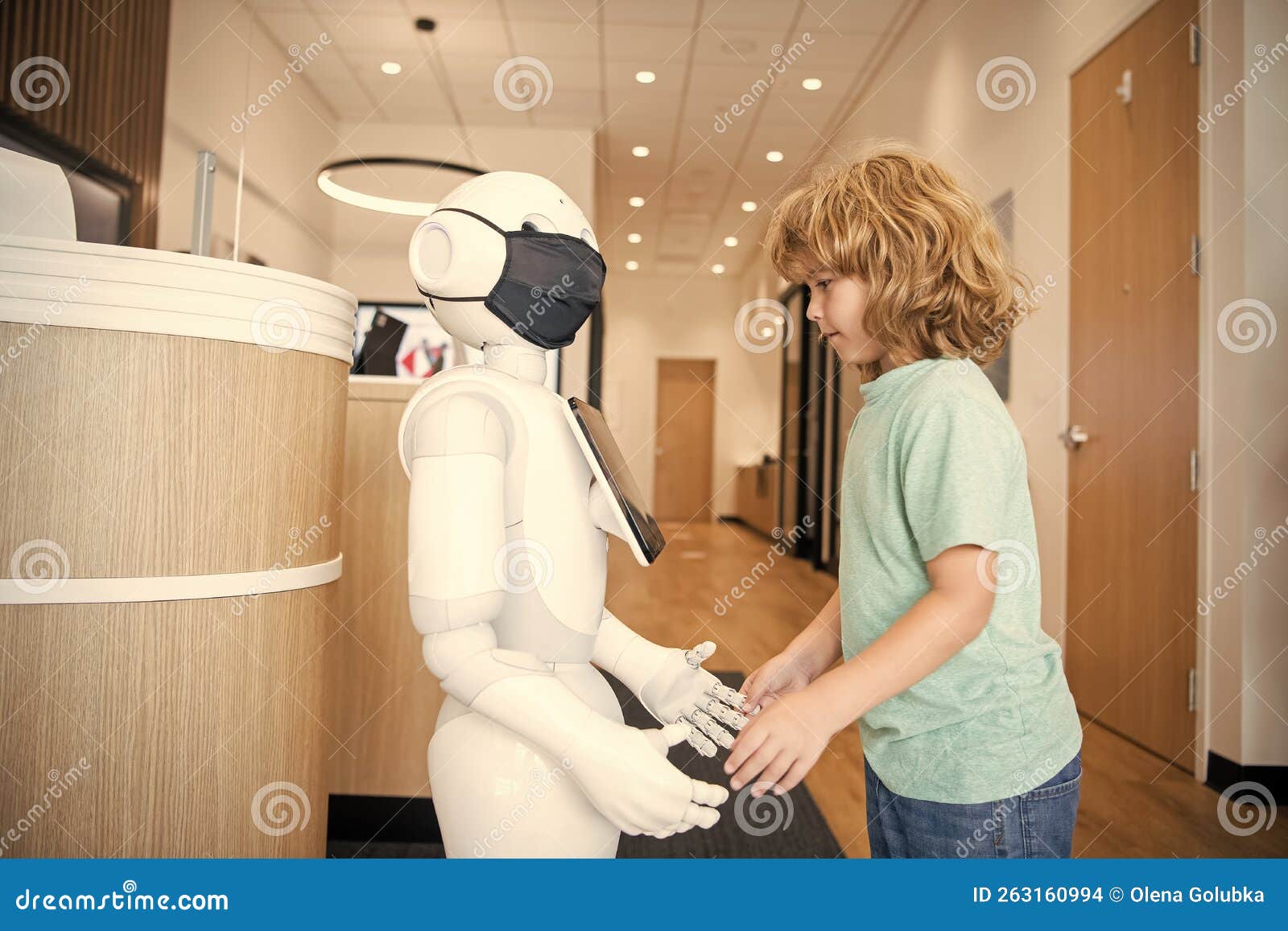 Busy Child Interact with Robot Artificial Intelligence, Communication ...