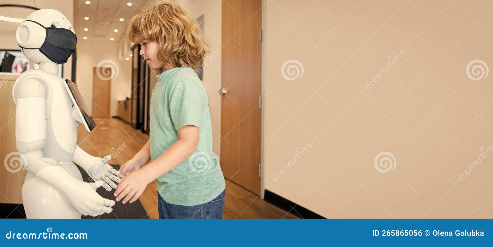 Busy Child Interact with Robot Artificial Intelligence, Communication ...