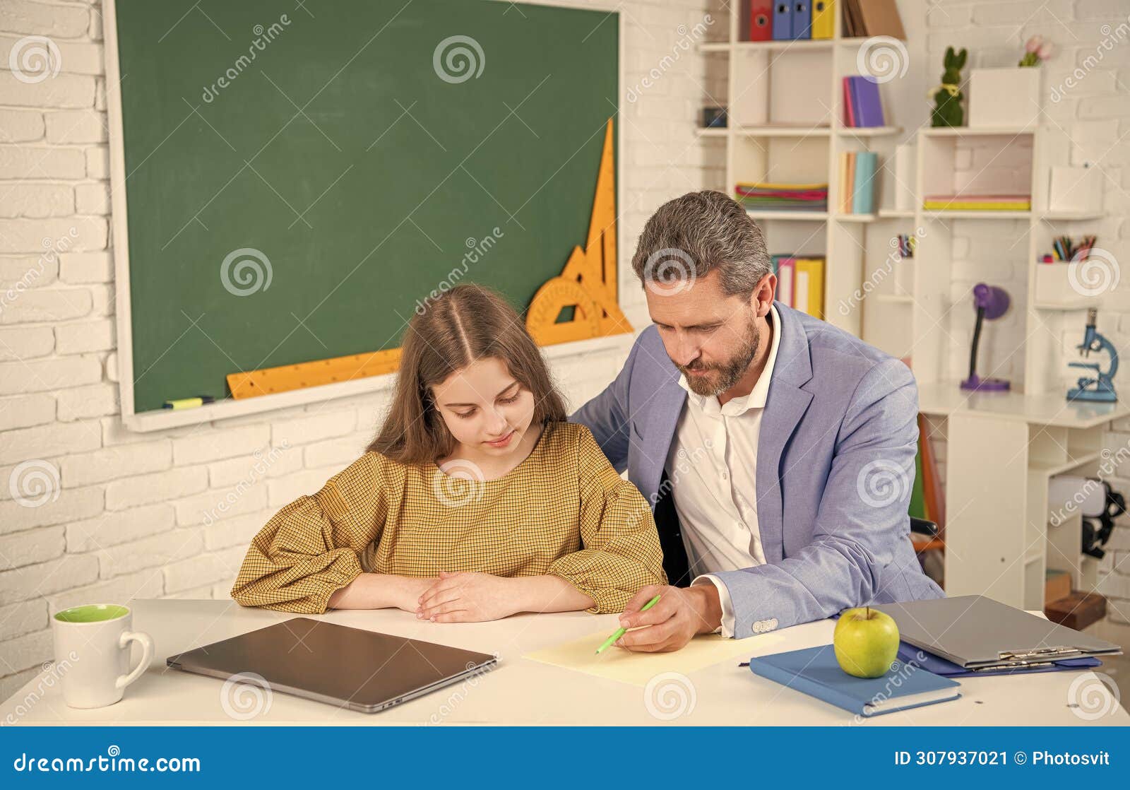 Busy Child Study in Classroom with Tutor Stock Image - Image of help ...