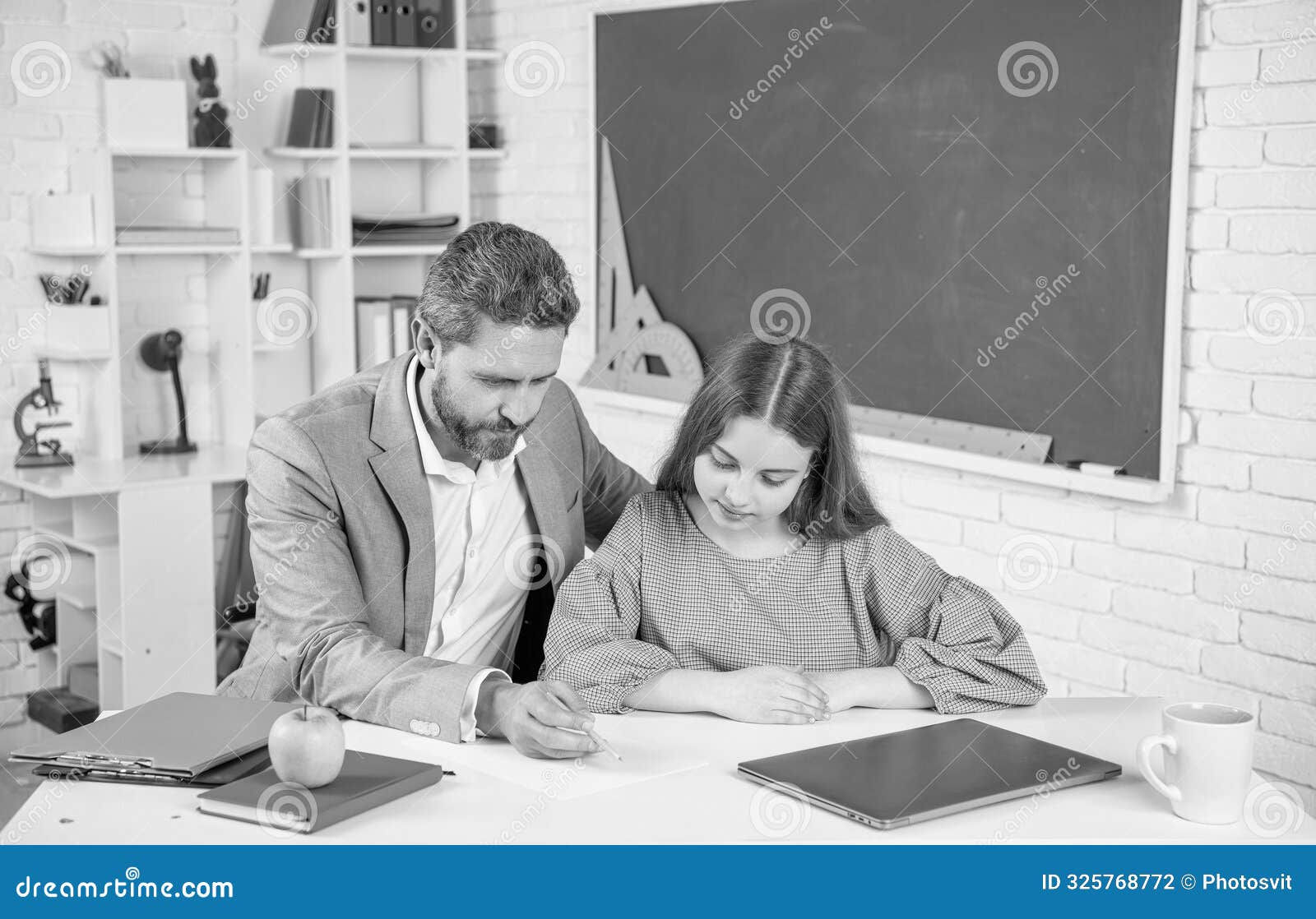 Busy Child Study in Classroom with Tutor Stock Photo - Image of ...