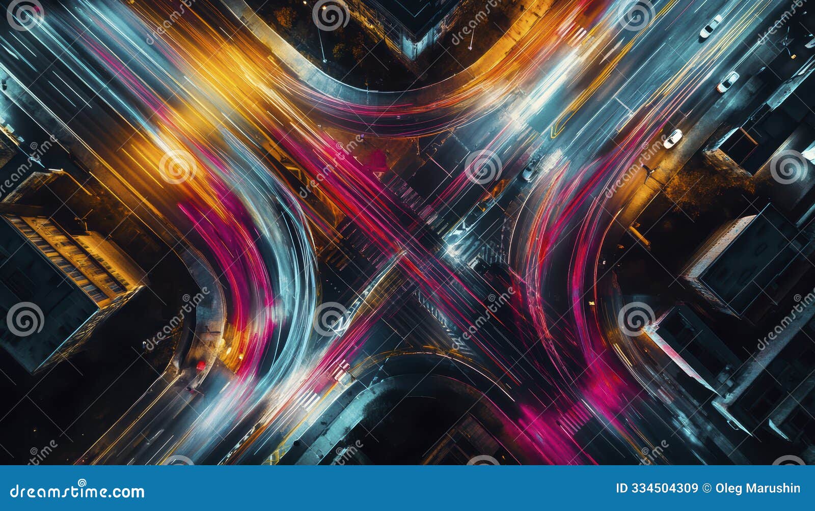 A Busy City Intersection at Night, with the Dynamic Movement of ...
