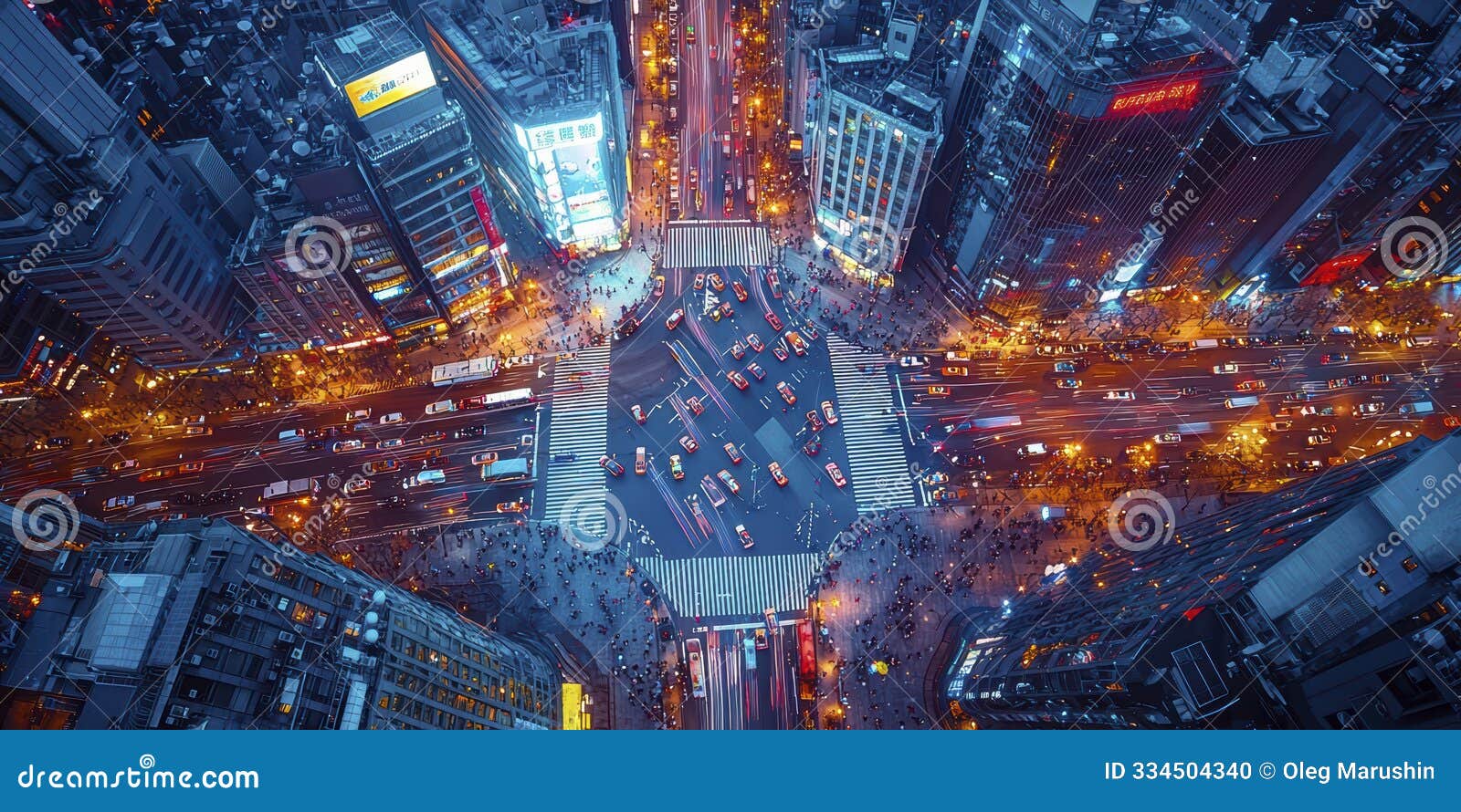 A Busy City Intersection at Night, with the Dynamic Movement of ...