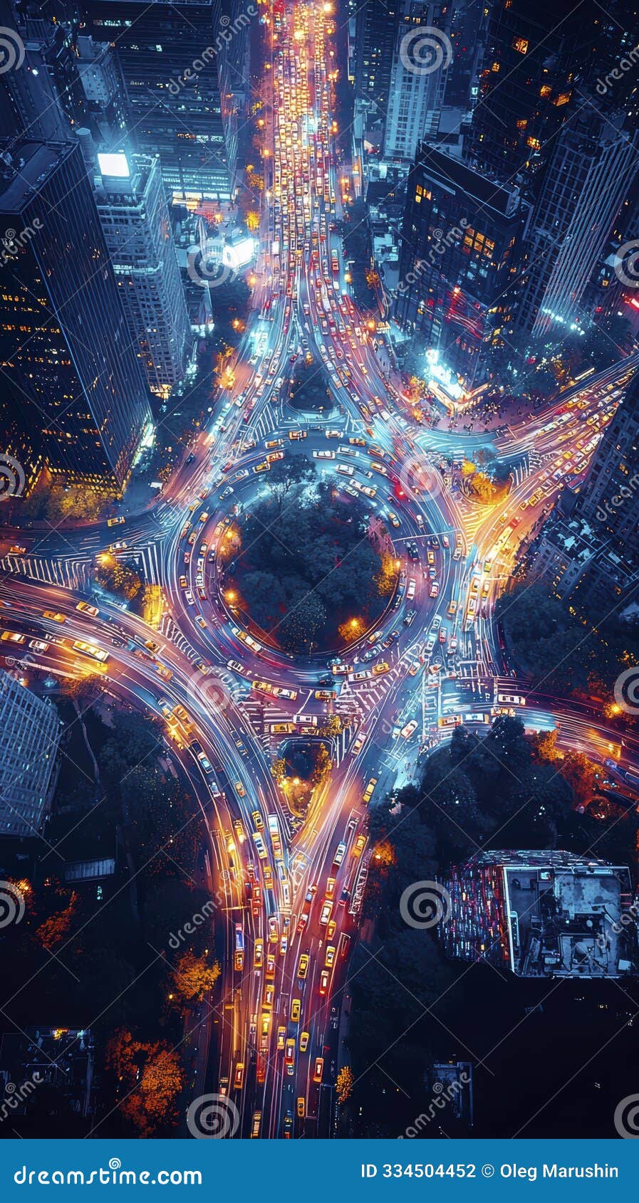 A Busy City Intersection at Night, with the Dynamic Movement of ...