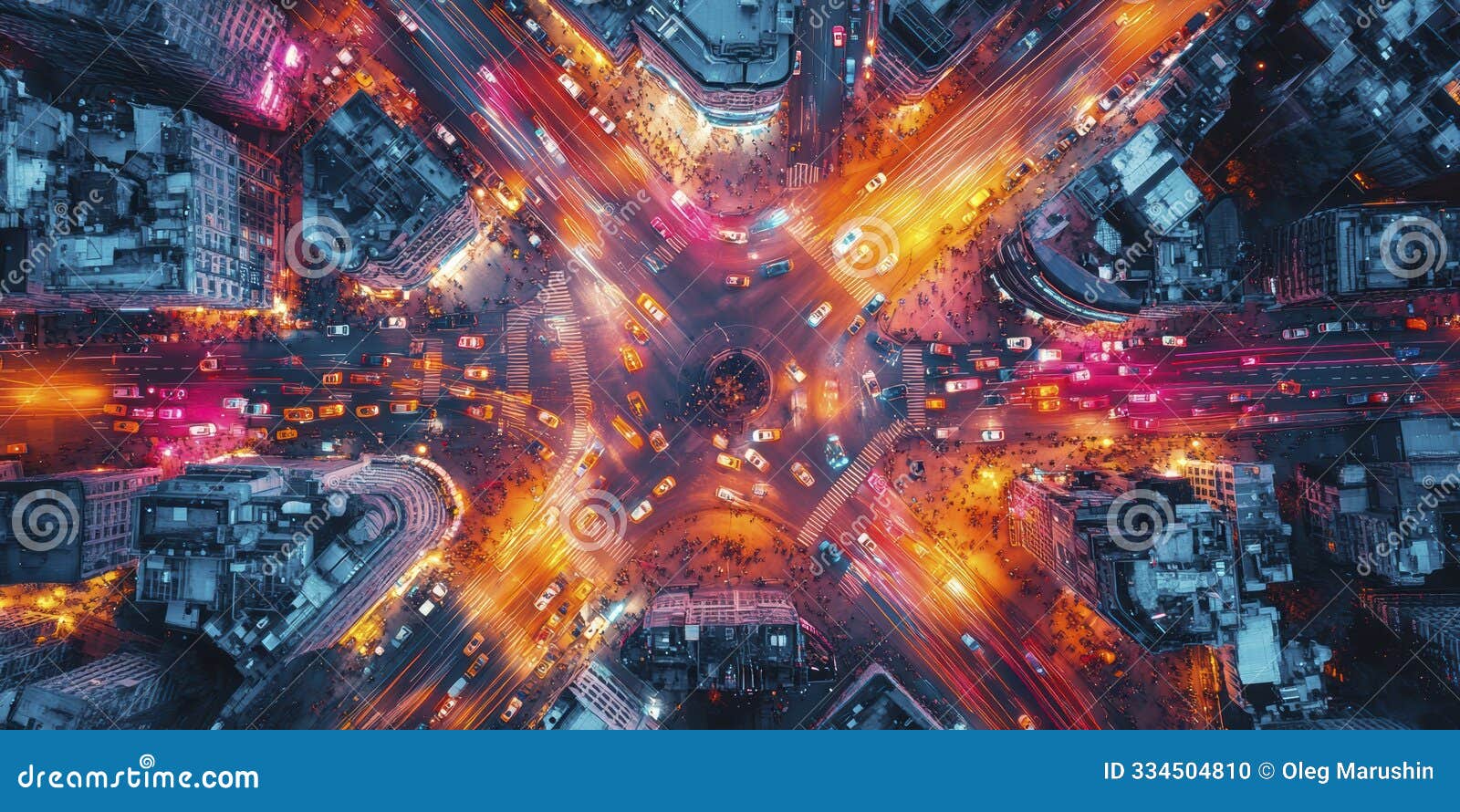 A Busy City Intersection at Night, with the Dynamic Movement of ...