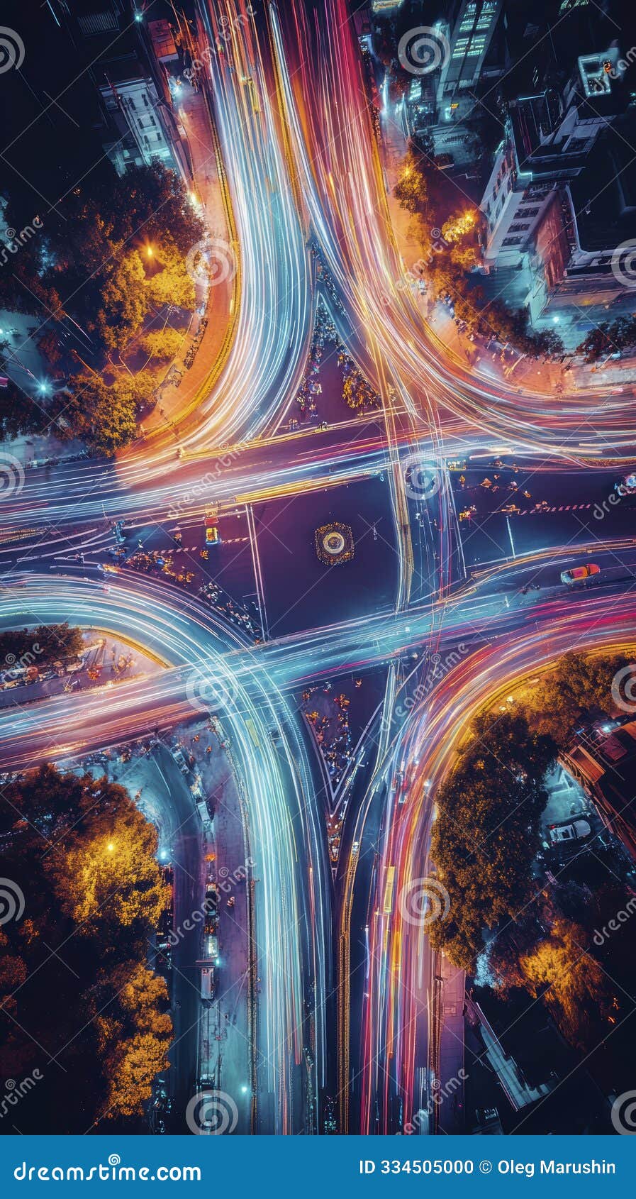 A Busy City Intersection at Night, with the Dynamic Movement of ...