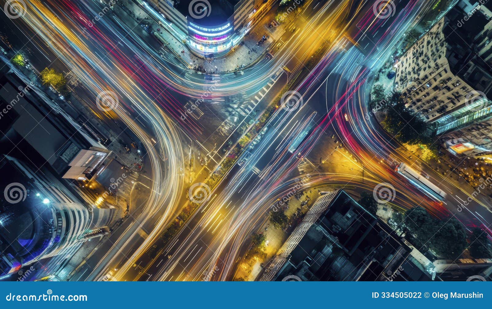 A Busy City Intersection at Night, with the Dynamic Movement of ...