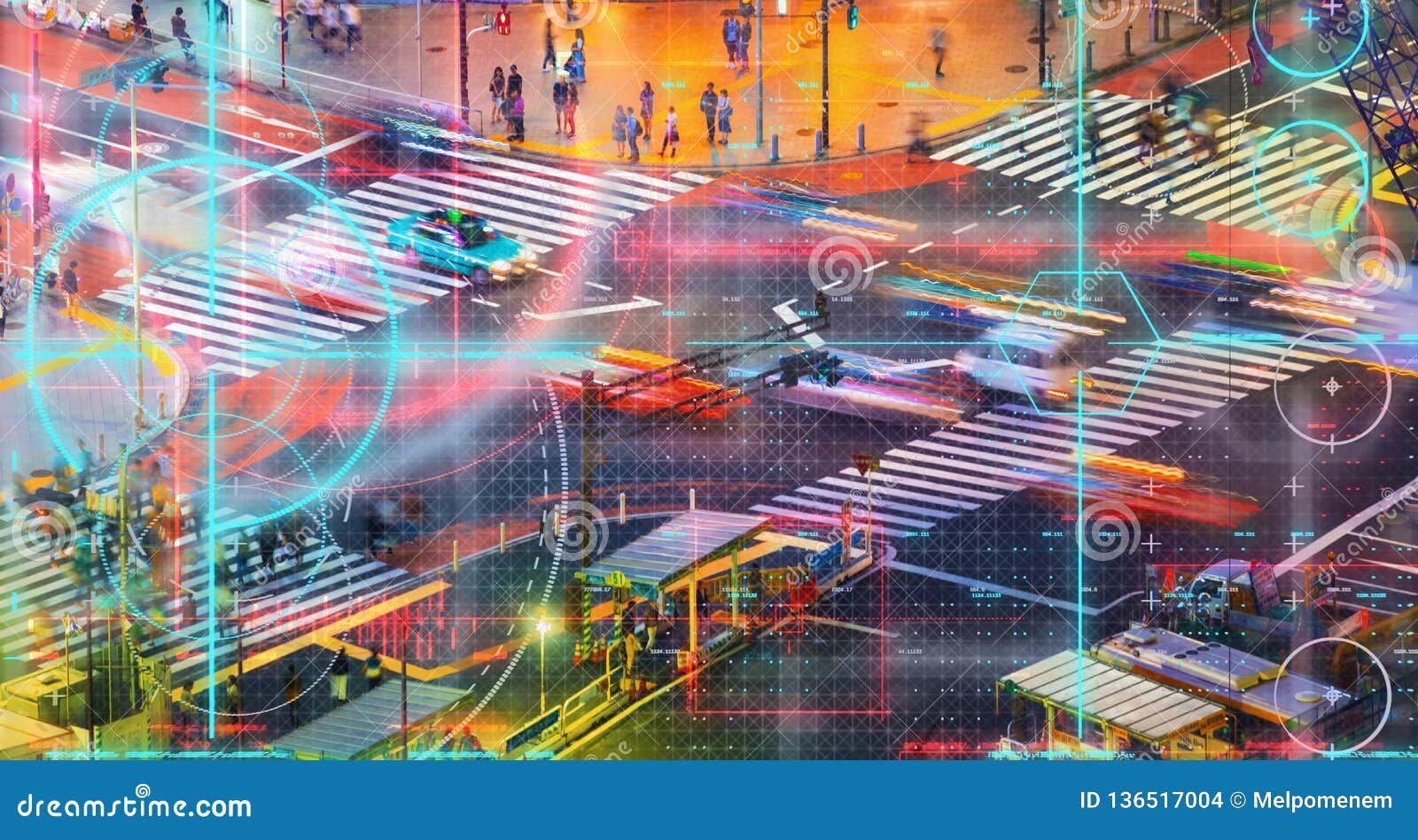 Busy City Intersection with Technology Theme Stock Photo - Image of ...