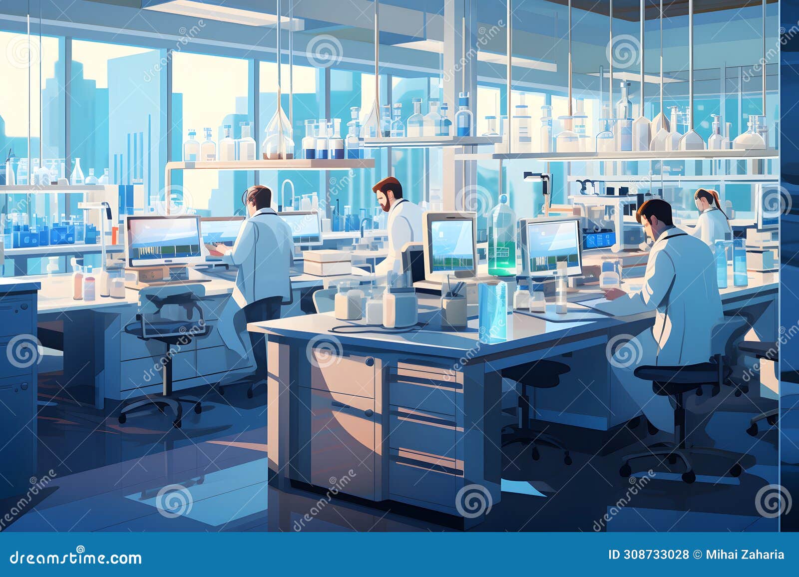 Busy Clinical Research Laboratory Stock Illustration - Illustration of ...