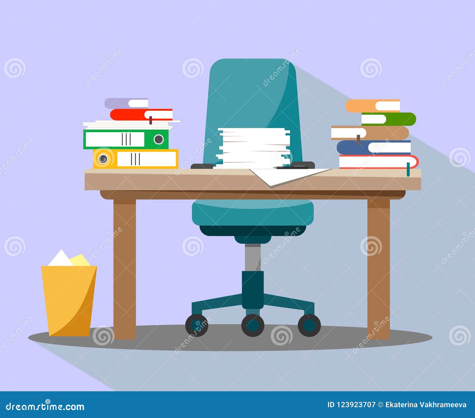 Busy Cluttered Office Table. Office Interior with Papers, Books and a ...