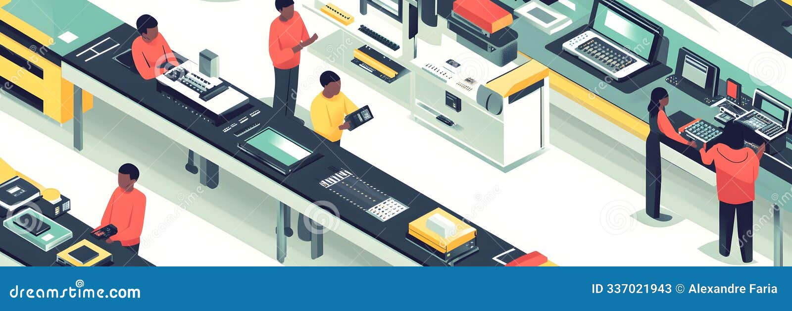 Busy Collaborative Computer Workstation Scene Stock Illustration ...