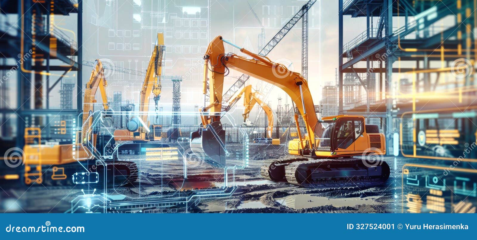 A Busy Construction Site Filled with Machinery, Overlaid with Safety ...