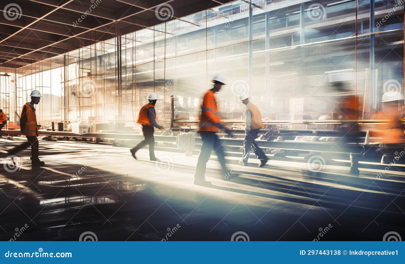 A Busy Construction Site with Many Builders Working. Long Exposure ...