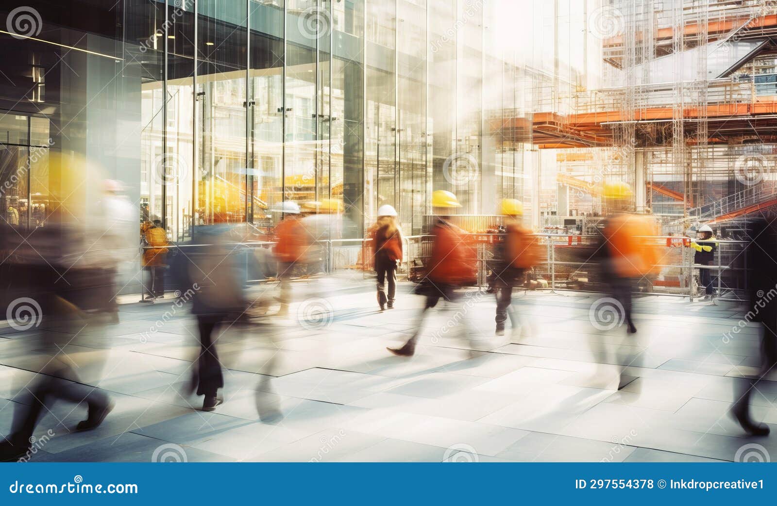 A Busy Construction Site with Many Builders Working. Long Exposure ...