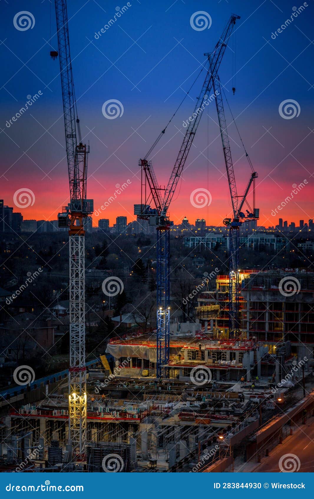 Busy Construction Site with Multiple Towering Skyscrapers in the ...