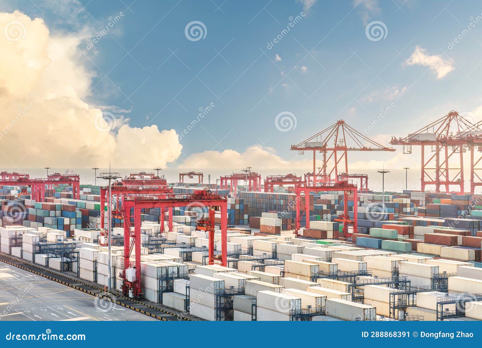 Busy Container Ports and Beautiful Nature Stock Image - Image of ...