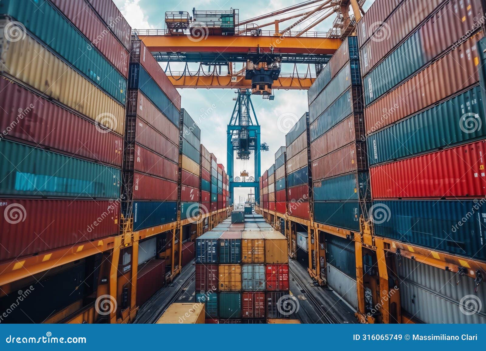 Busy Container Terminal with Crane Operations Stock Illustration ...