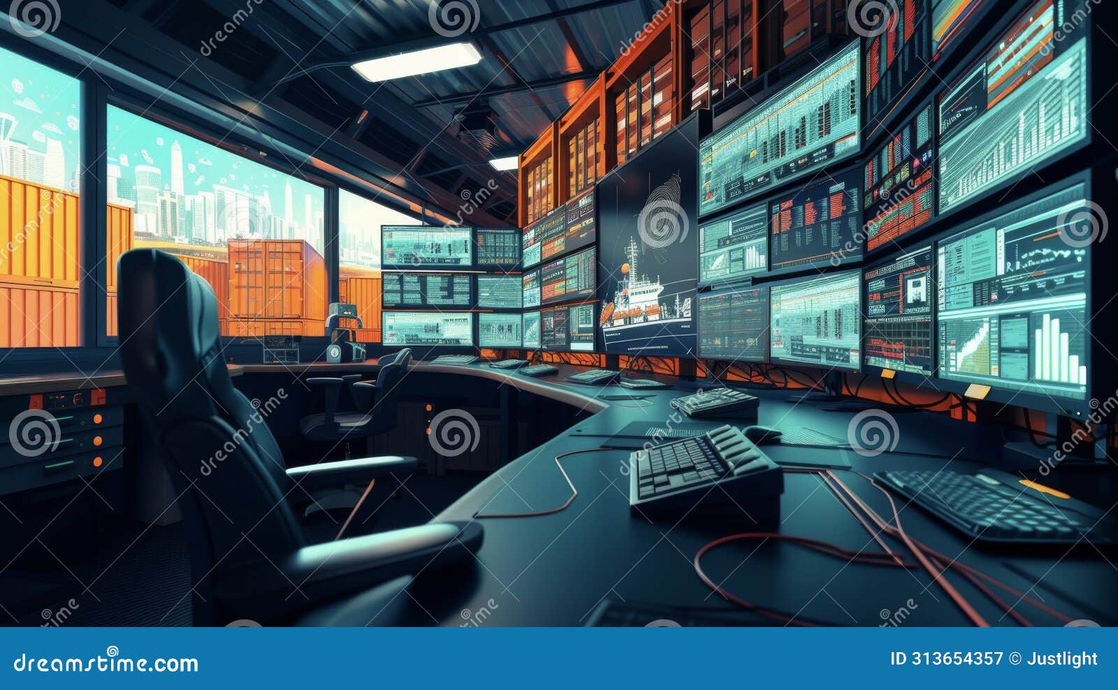A Busy Control Room is Filled with Monitors and Screens Showing ...