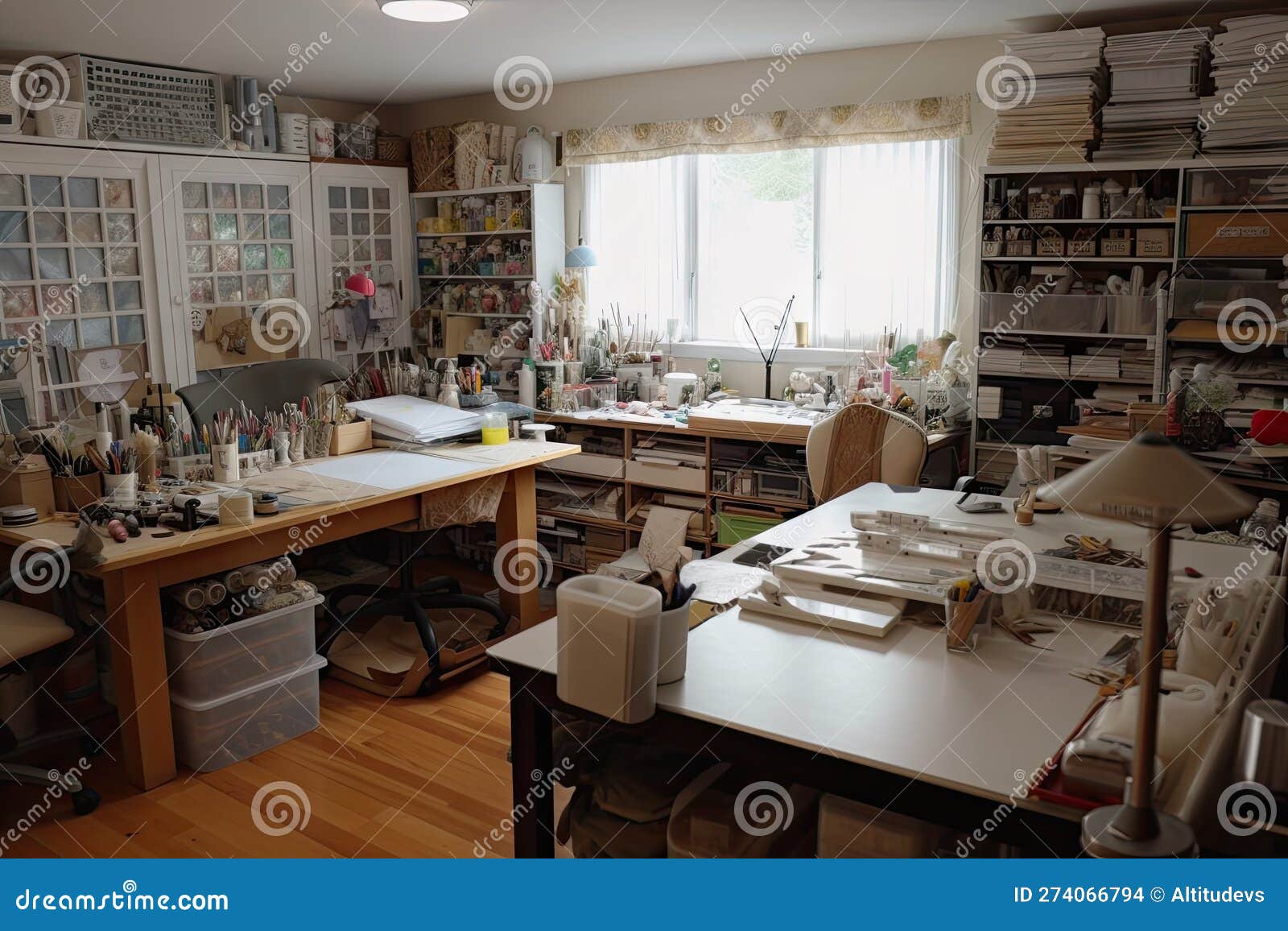 Busy Craft Room Filled with Projects in Progress Stock Photo - Image of ...