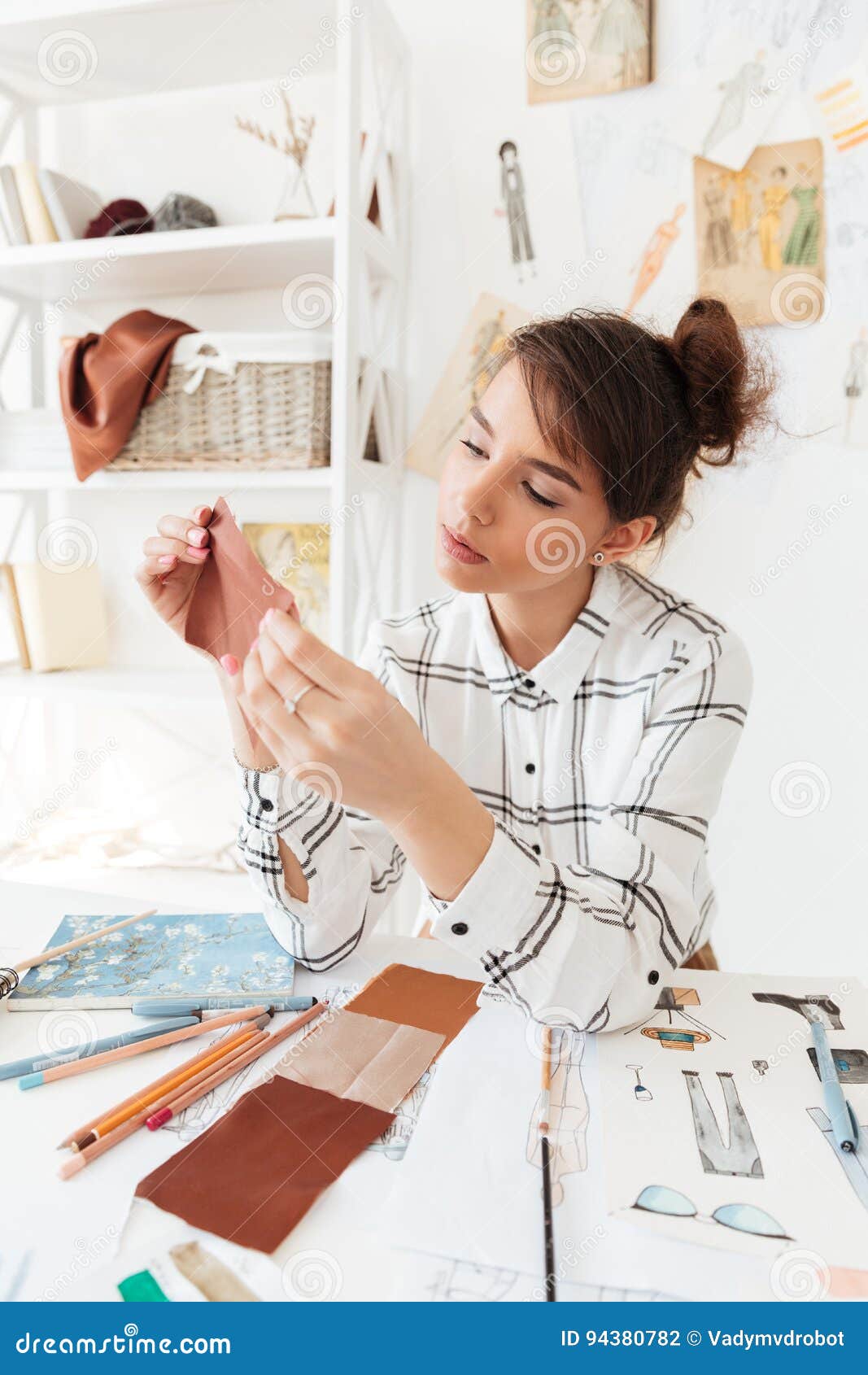 Busy Creative Woman Designer Working at Her Studio Stock Photo - Image ...
