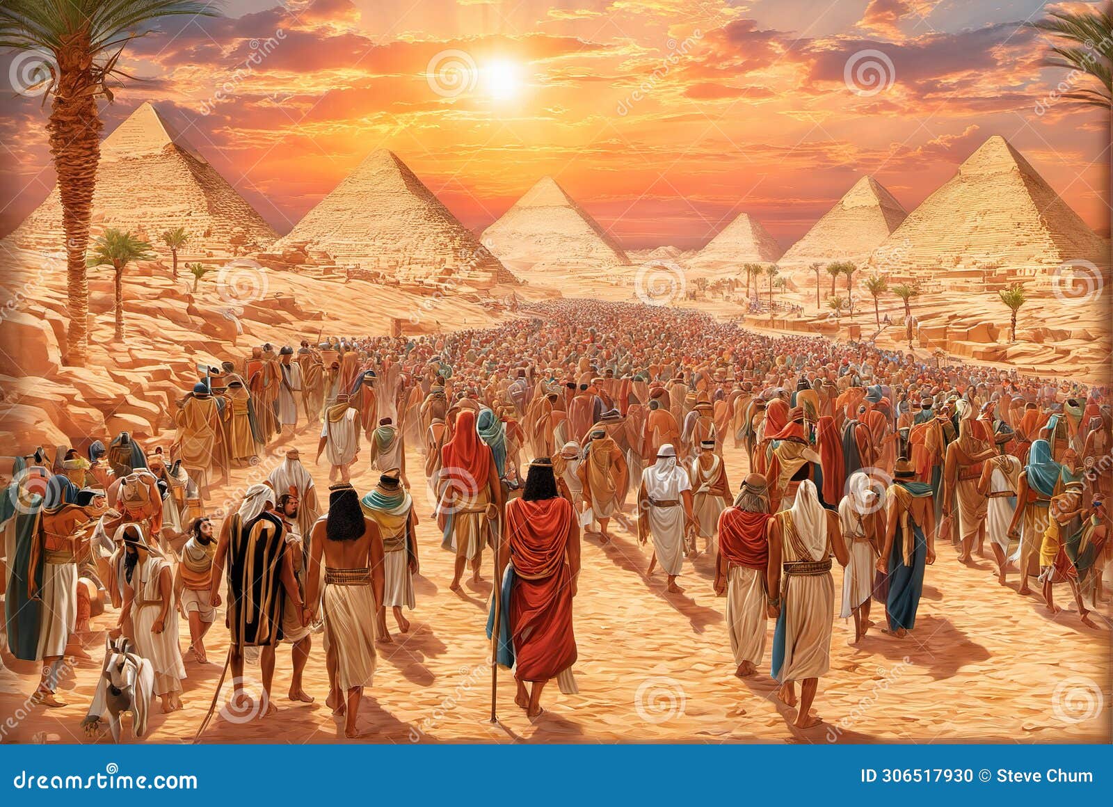 Busy Crowd of Ancient Egyptian Pyramids with Mural Texture Stock ...