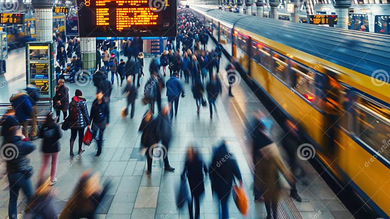 Busy Crowd at Various Transit Points in Motion Stock Image - Image of ...