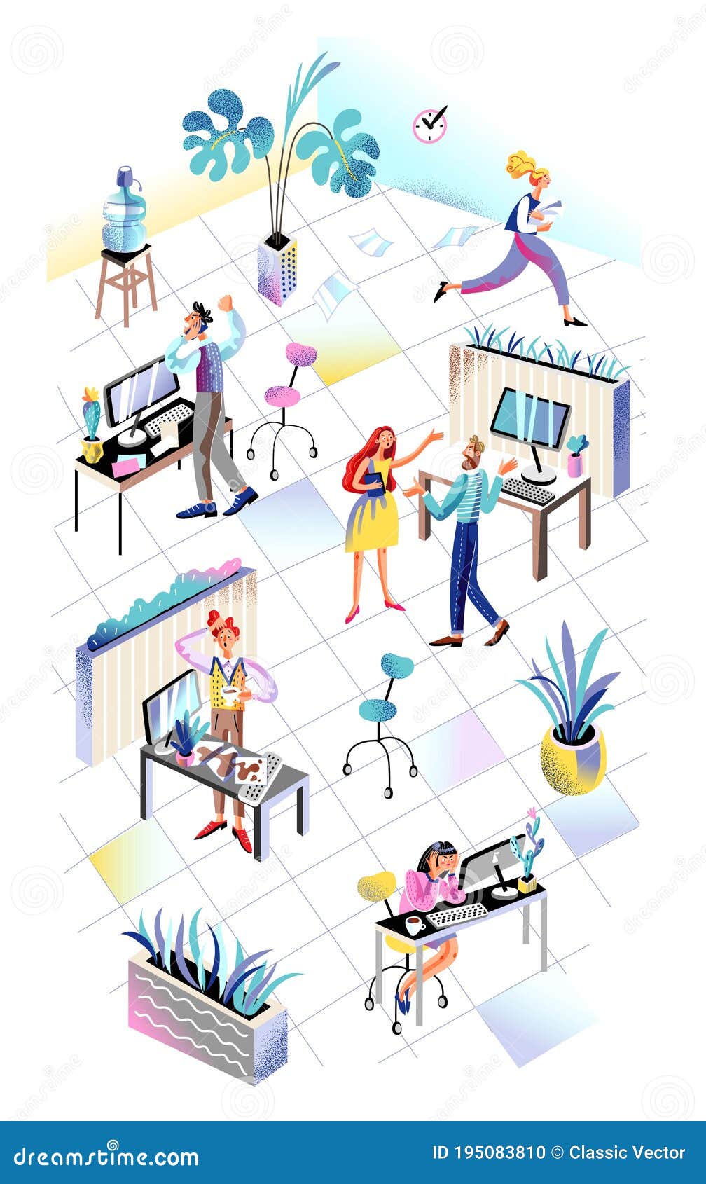 Busy Day daily Work Routine People in Office Set Stock Vector ...