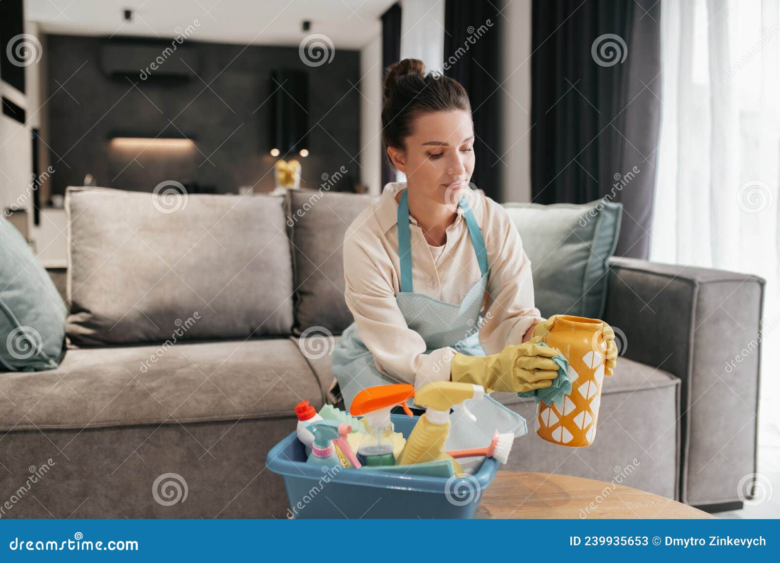 Young Woman Doing Housework and Looking Busy Stock Image - Image of ...