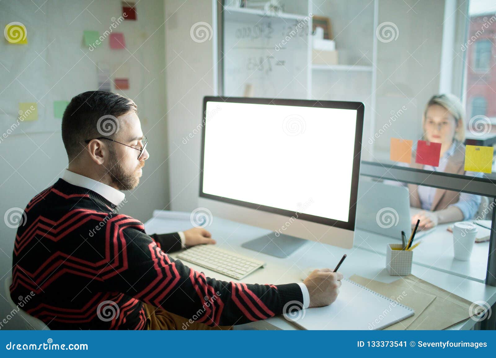 Busy Designer Creating Website Stock Image - Image of office, company ...