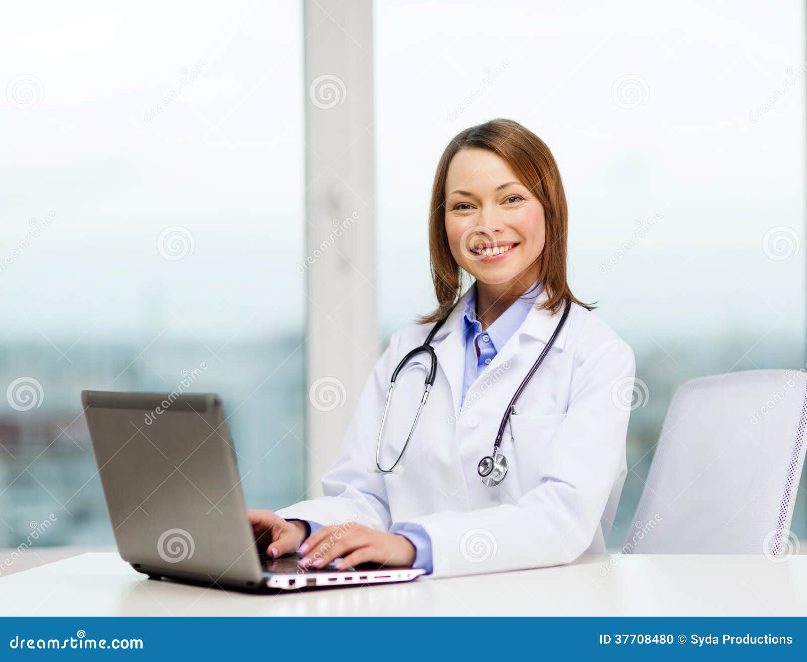 Busy Doctor with Laptop Computer Stock Photo - Image of cute, nice ...