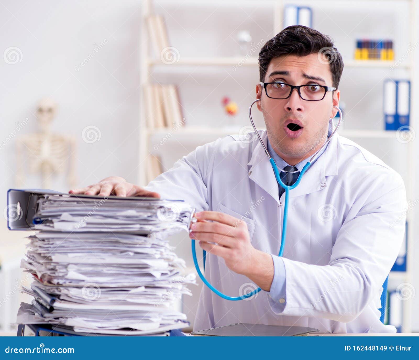 Busy Doctor with Too Much Work in Hospital Stock Image - Image of ...