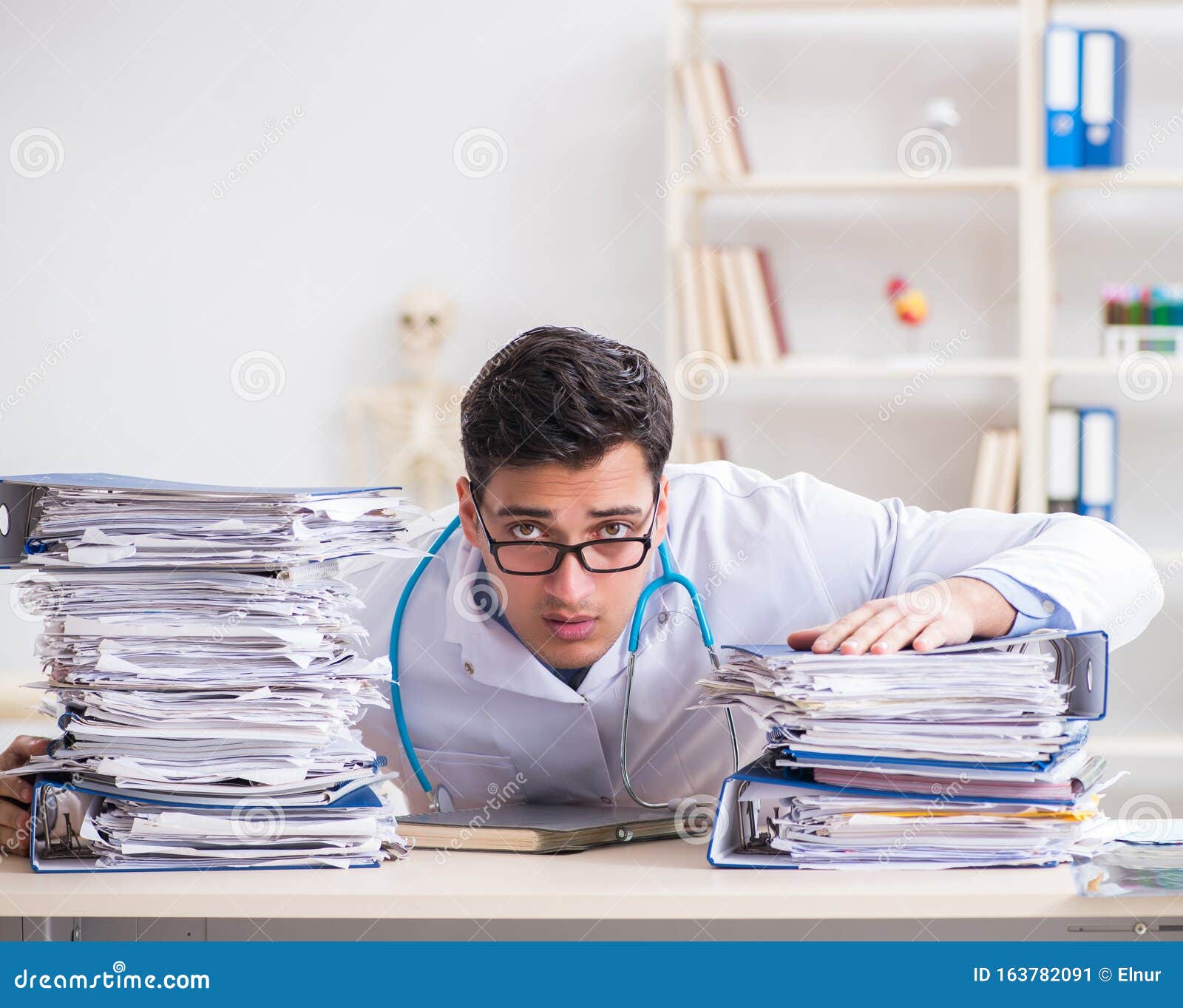 Busy Doctor with Too Much Work in Hospital Stock Image - Image of ...