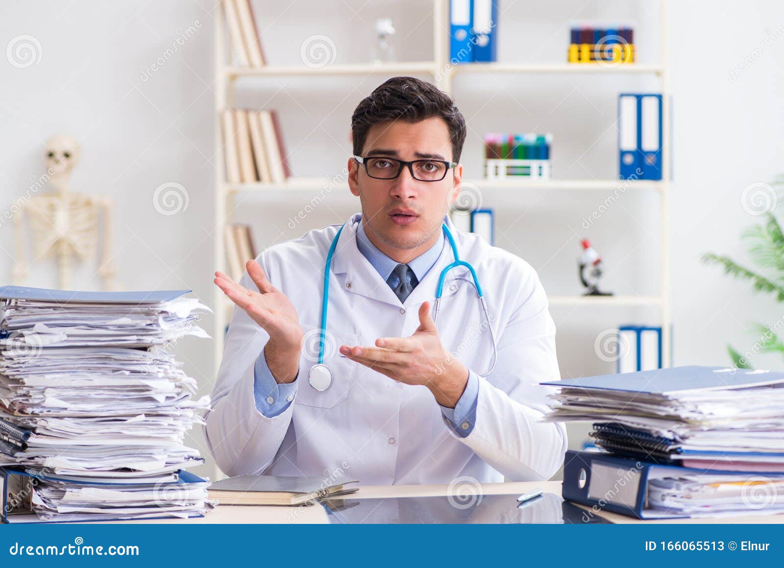 Busy Doctor with Too Much Work in Hospital Stock Image - Image of ...