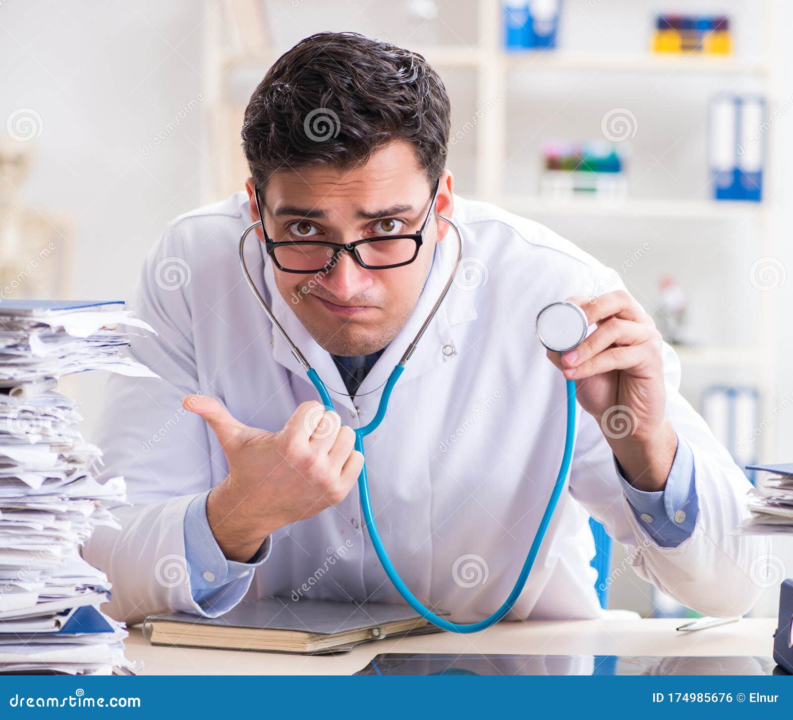 Busy Doctor with Too Much Work in Hospital Stock Photo - Image of ...