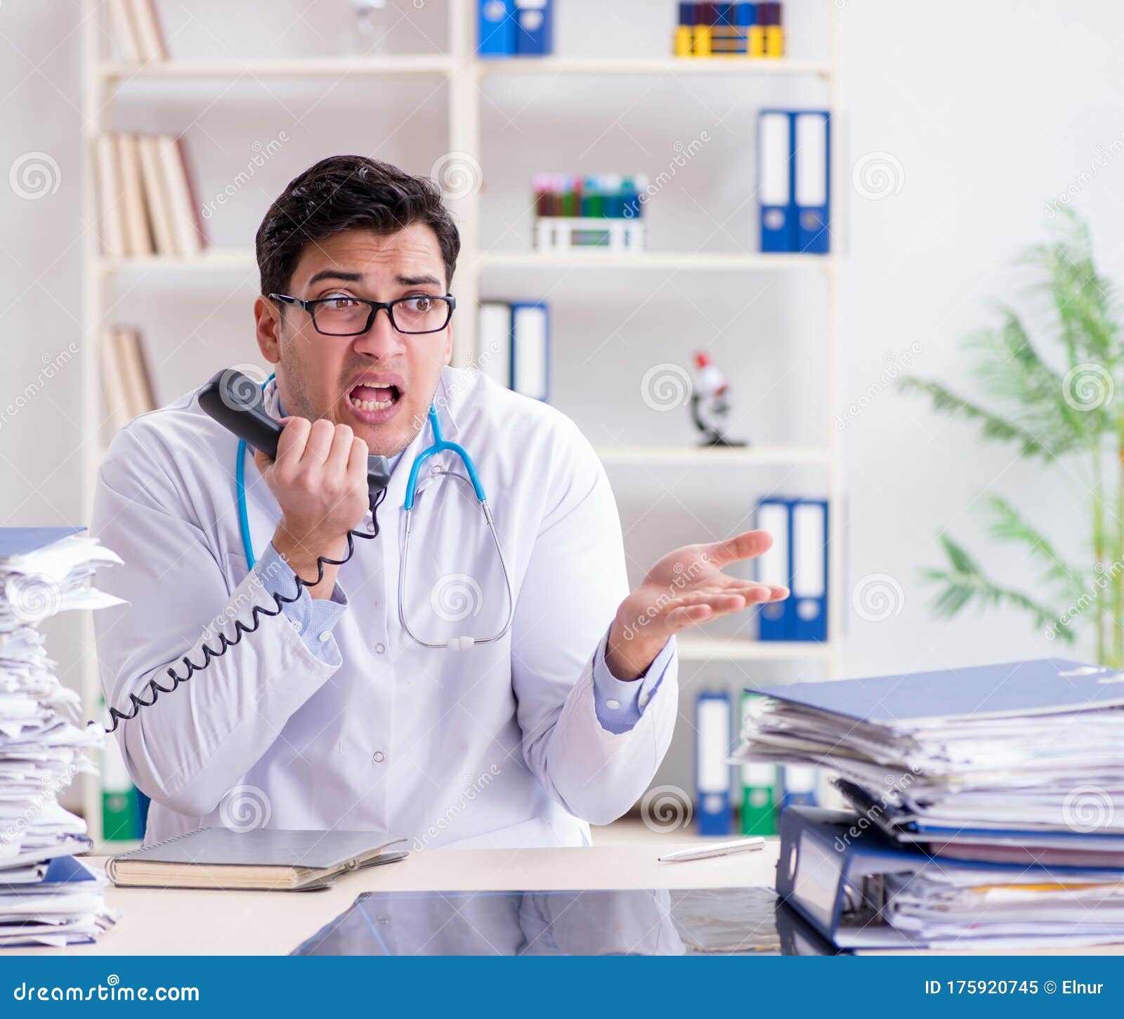 Busy Doctor with Too Much Work in Hospital Stock Image - Image of ...