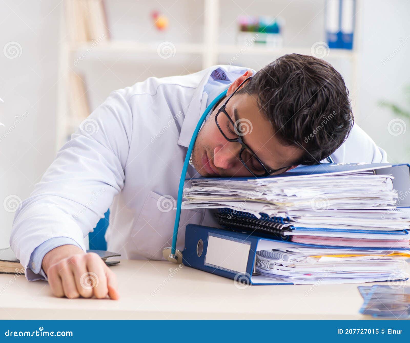 Busy Doctor with Too Much Work in Hospital Stock Image - Image of ...