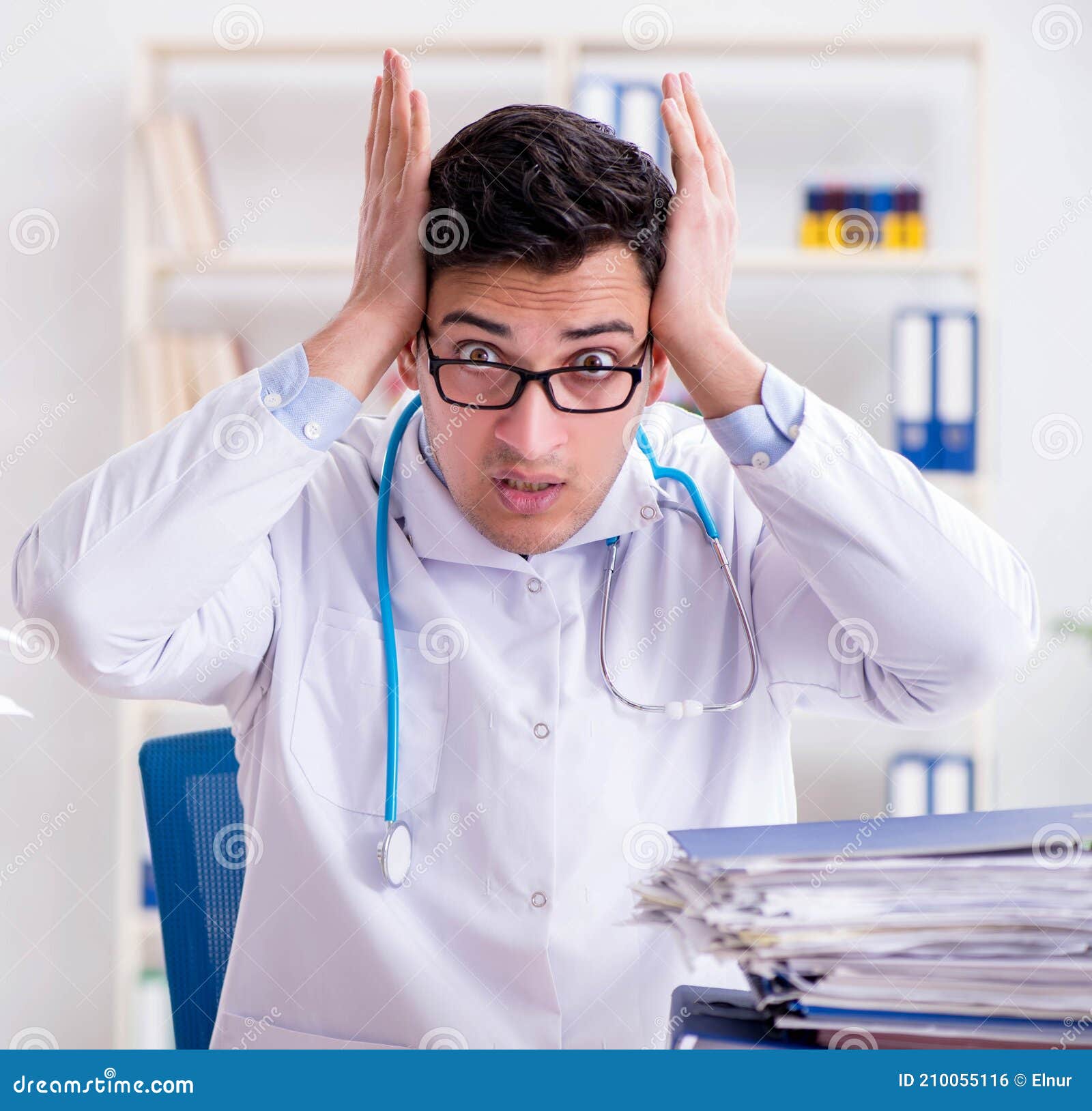 Busy Doctor with Too Much Work in Hospital Stock Photo - Image of ...
