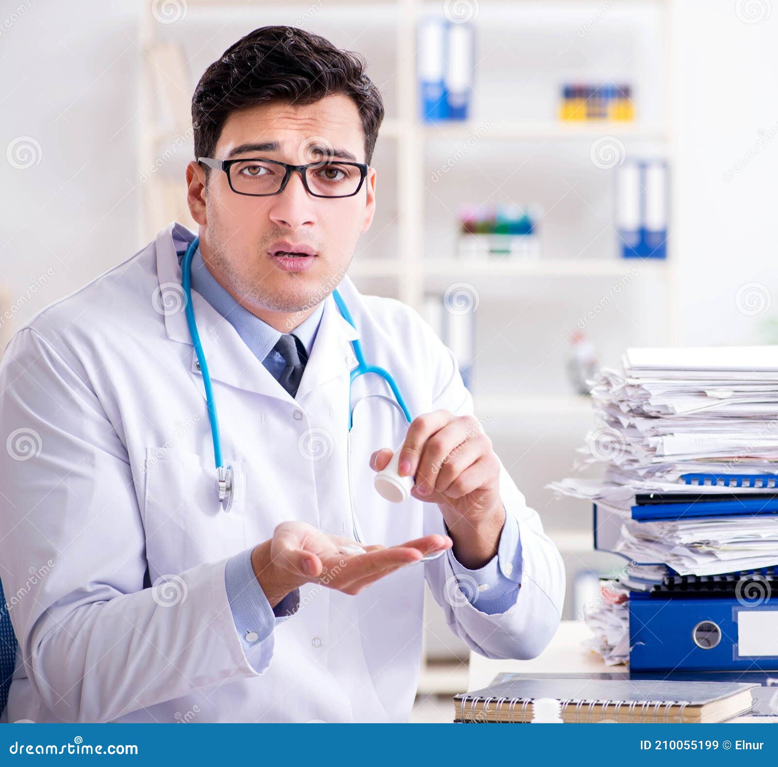 Busy Doctor with Too Much Work in Hospital Stock Image - Image of ...