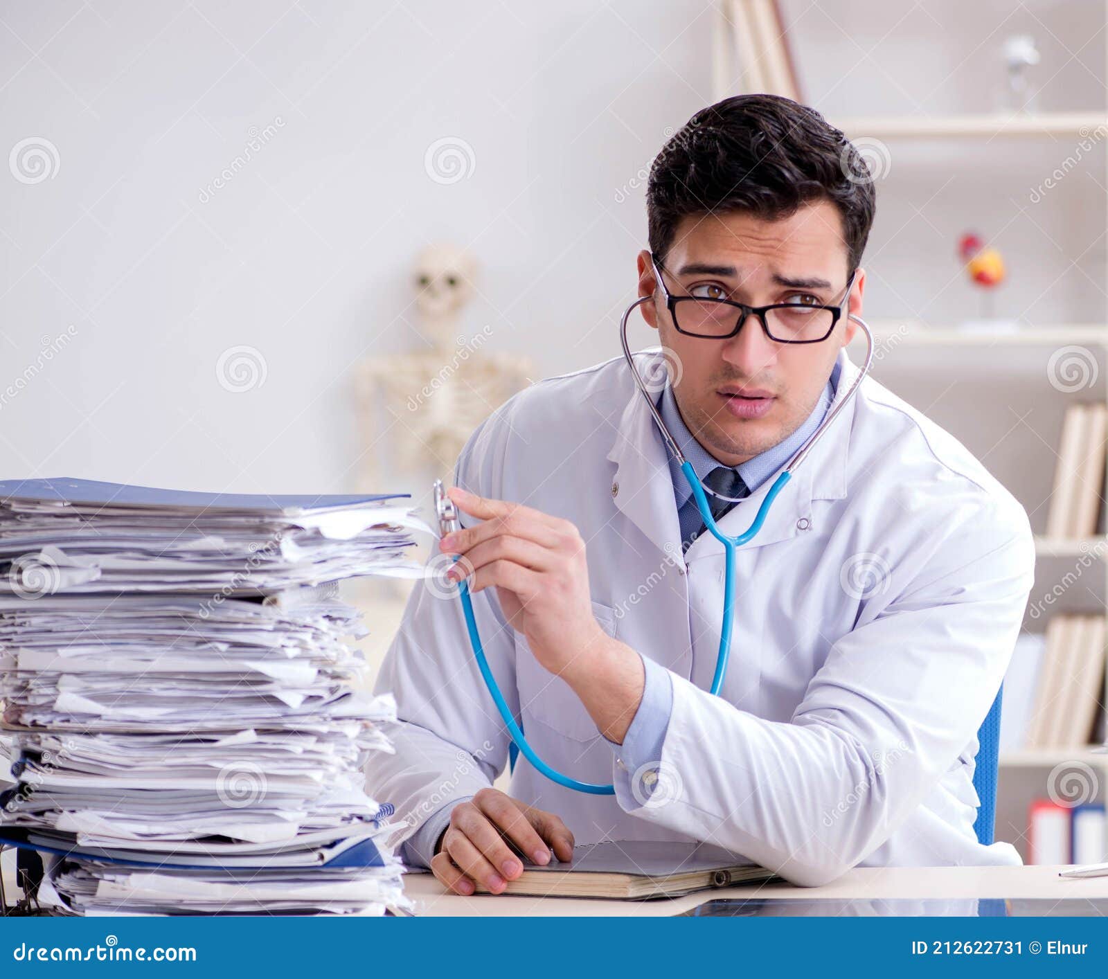 Busy Doctor with Too Much Work in Hospital Stock Image - Image of ...
