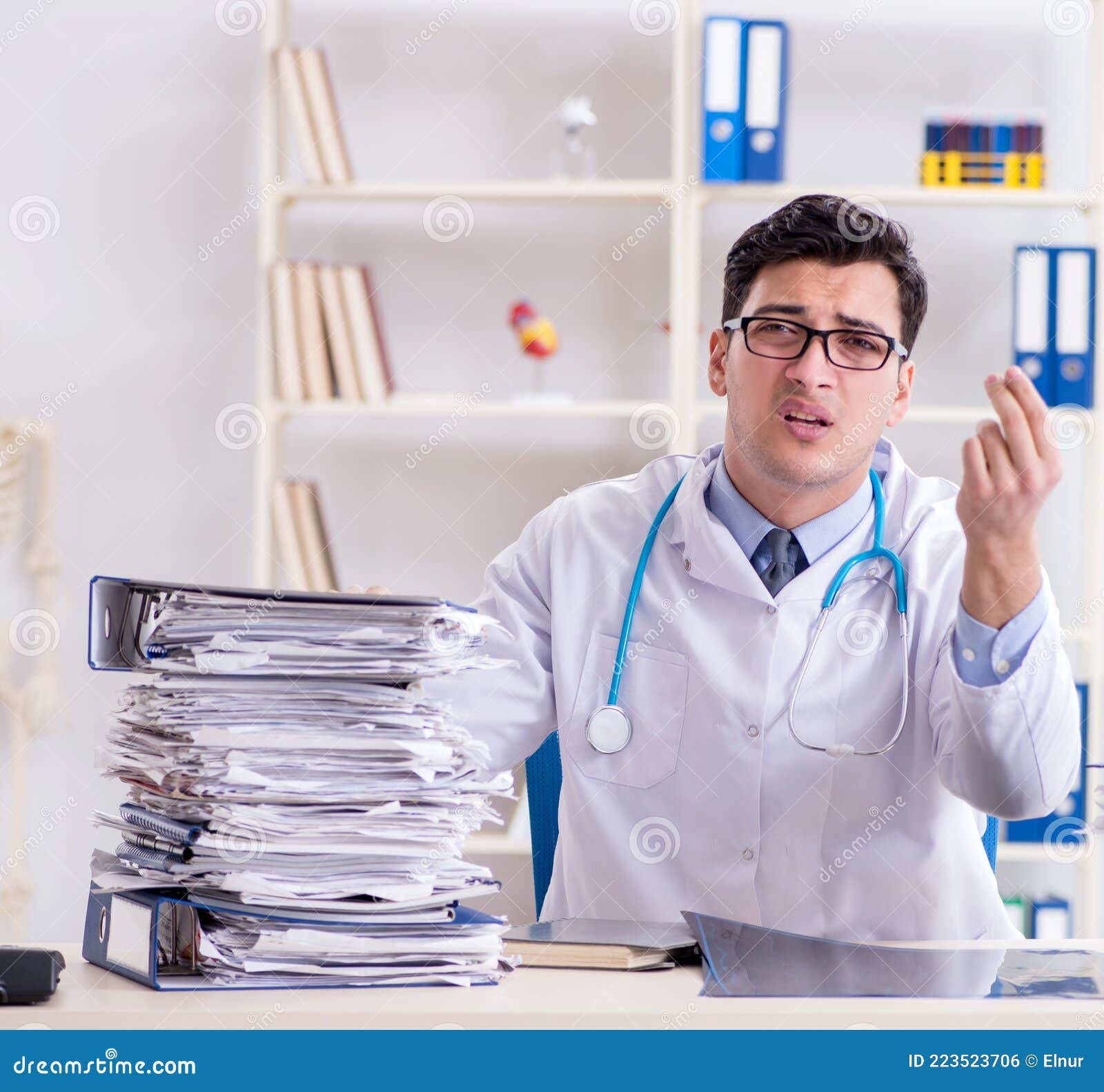 Busy Doctor with Too Much Work in Hospital Stock Photo - Image of ...