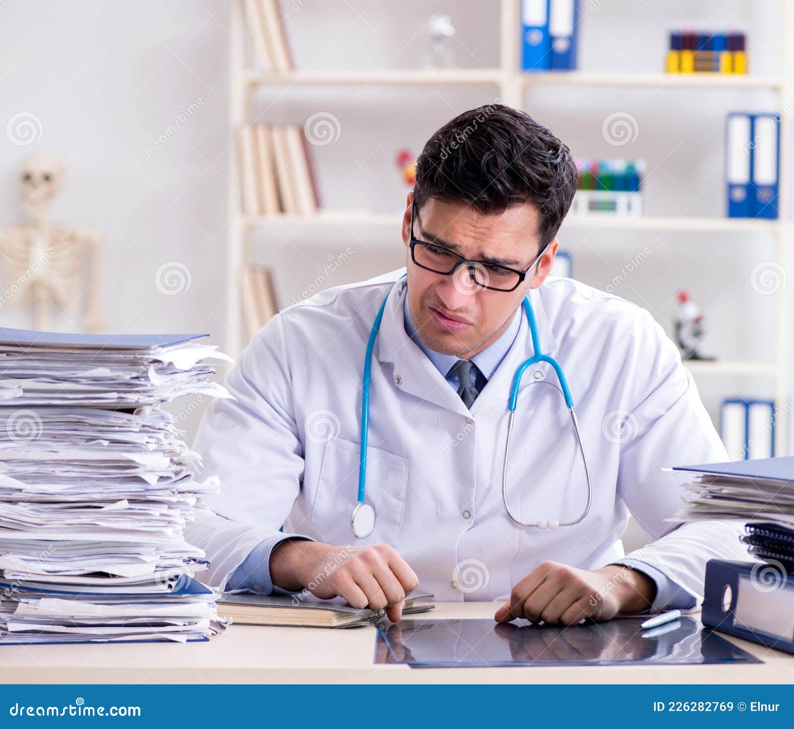 Busy Doctor with Too Much Work in Hospital Stock Image - Image of care ...