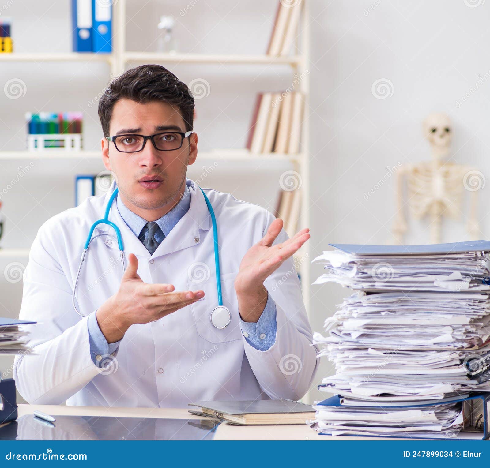 Busy Doctor with Too Much Work in Hospital Stock Photo - Image of ...